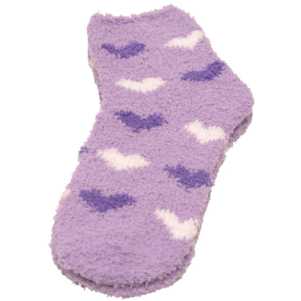 Soft And Cozy Womens Purple Lilac White Heart Spot Fuzzy Texture Socks 9 11
