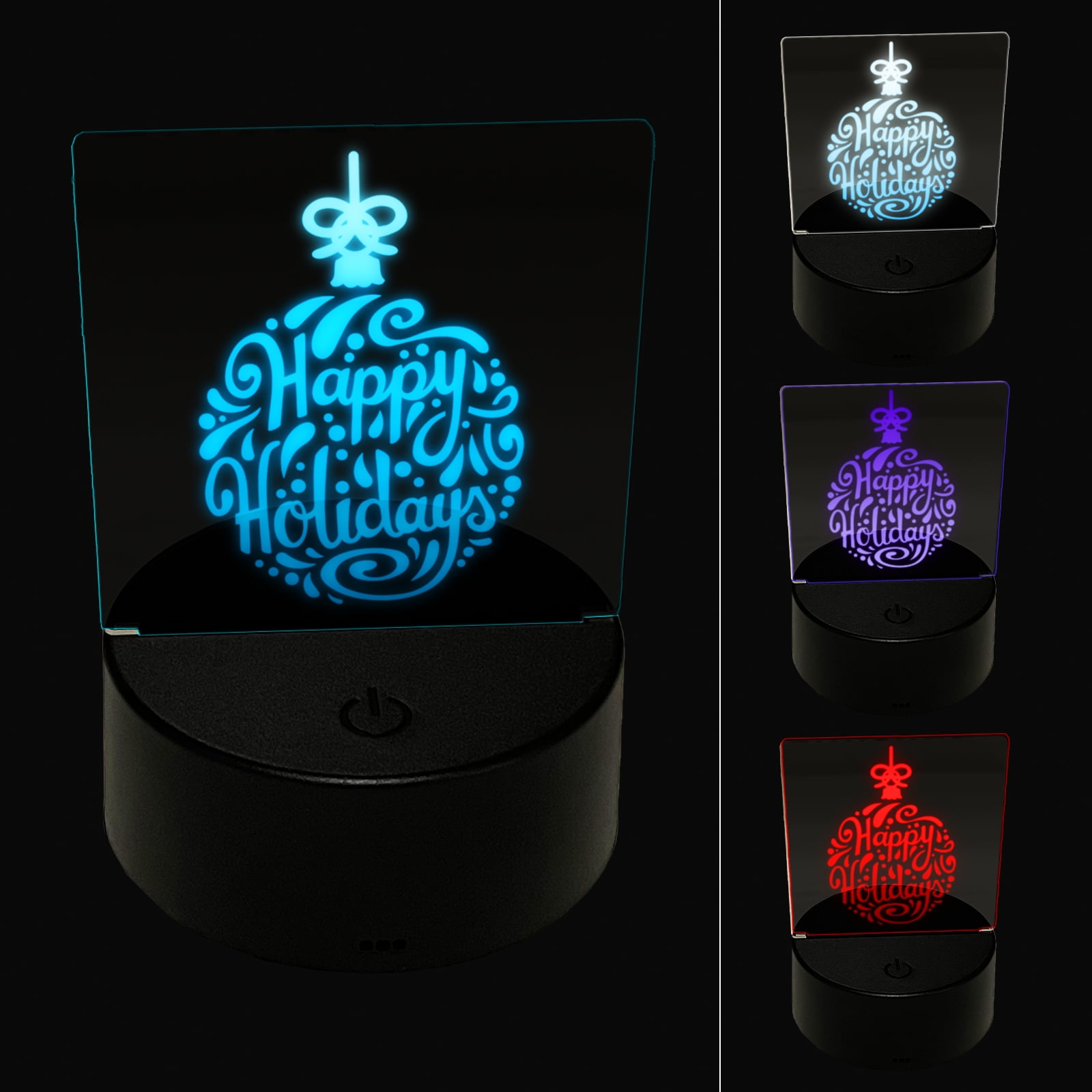 Happy Holidays Cursive on Ornament Christmas LED Night Light Sign 3D ...