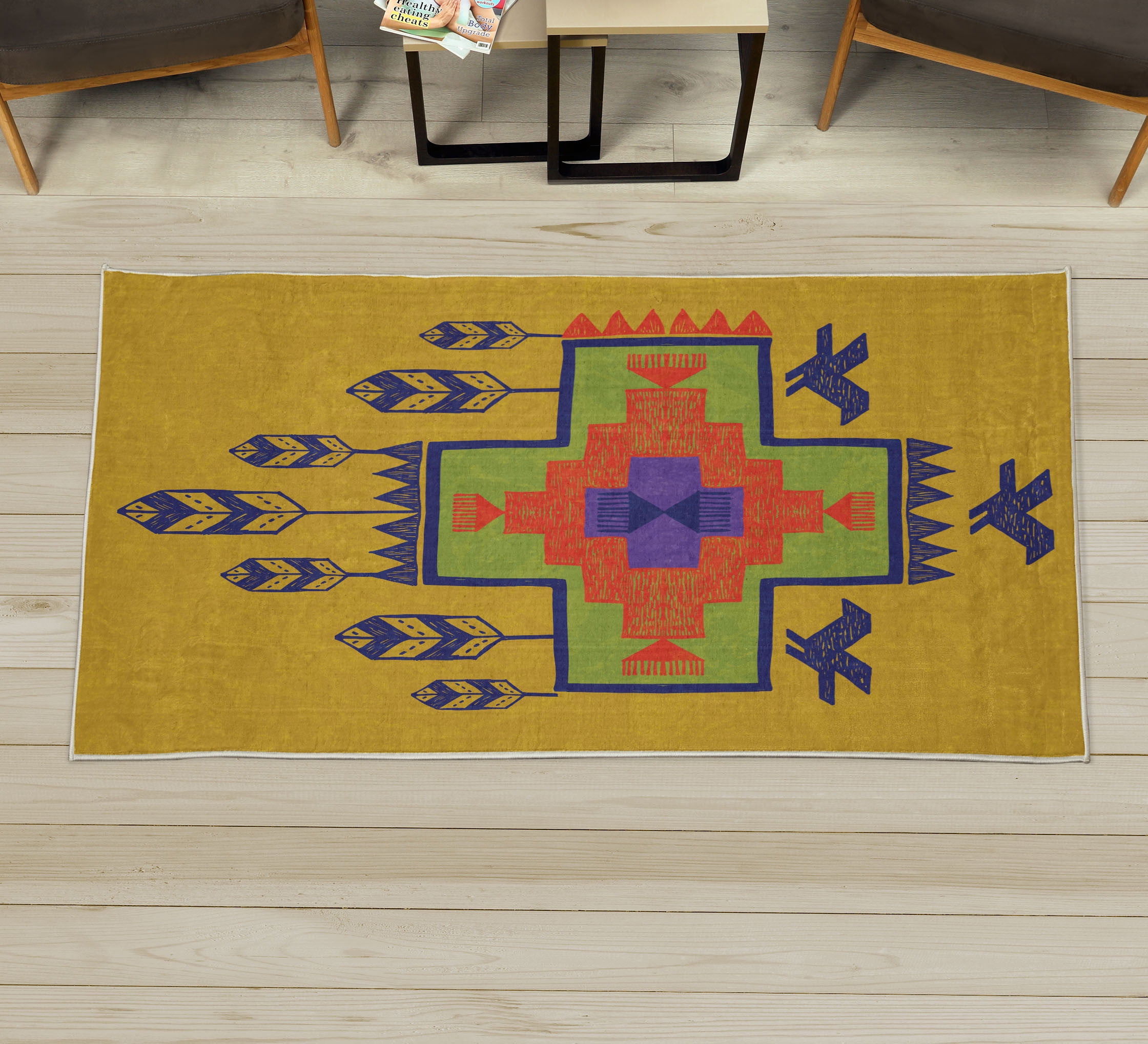 Tribal Decorative Rug, Hand Drawn Dreamcathcher Folkloric Birds Image ...