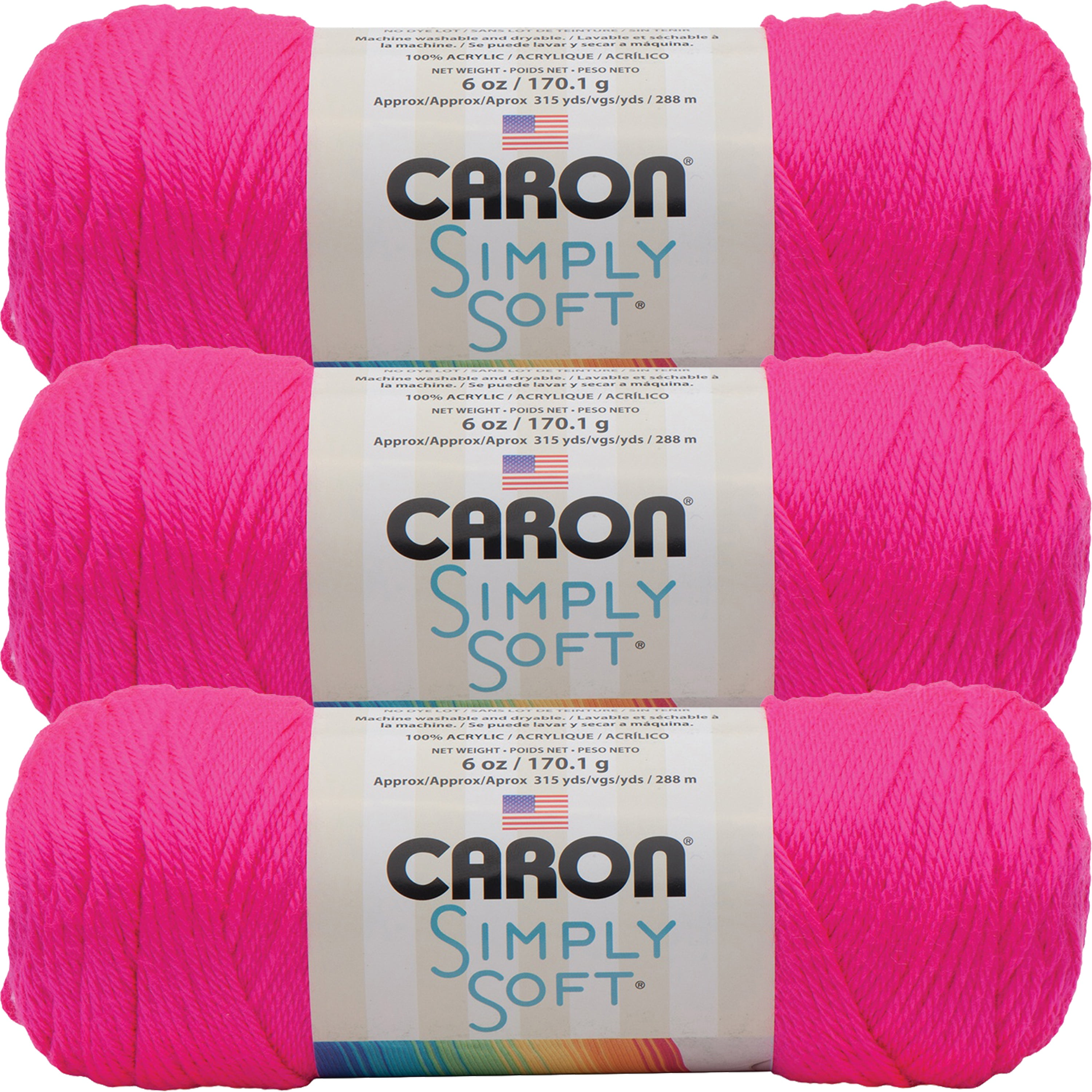Caron Simply Soft Solids Yarn -Neon Pink, Multipack Of 3 - Walmart.com