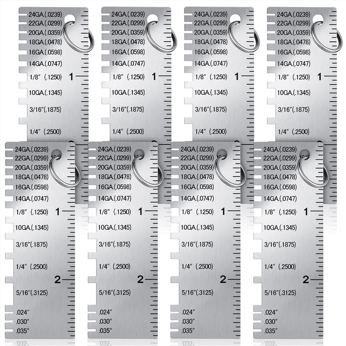 Metal Sheet Thickness Gauge, 8 Pack Stainless Steel Wire Gauge Size ...