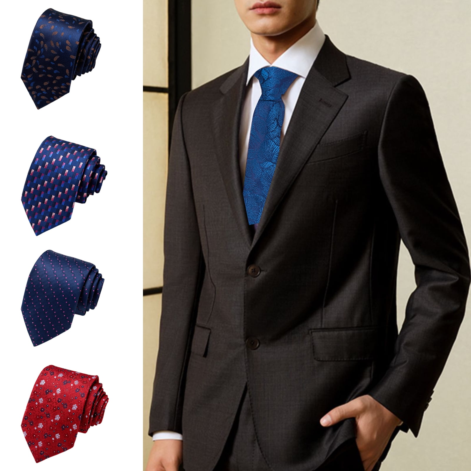 Fairnull Men Business Tie Lightweight Smooth Adjustable Formal ...
