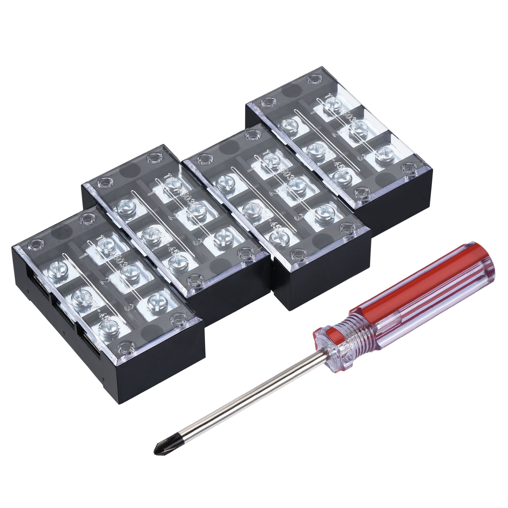 Uxcell Terminal Strip Barrier Block 3 Positions Dual Rows 600V 45A ...