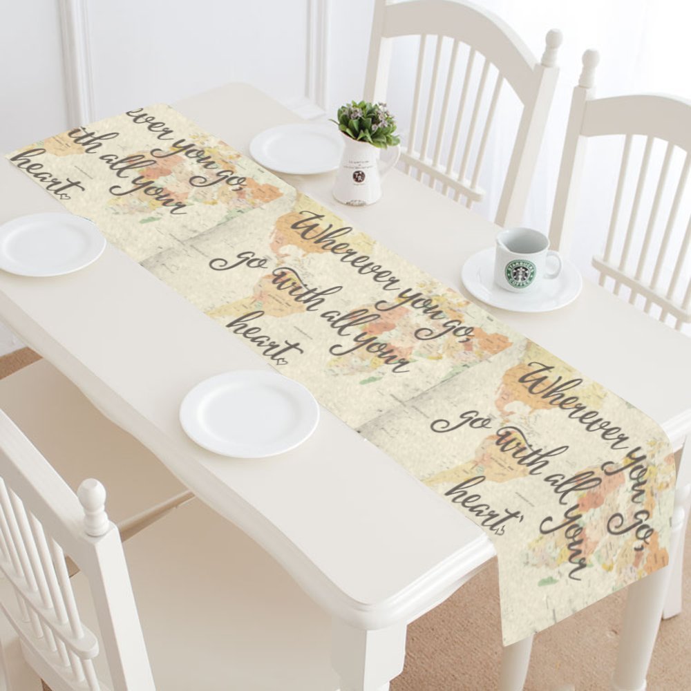 MYPOP Vintage World Map Table Runner Home Decor 14x72 Inch ...