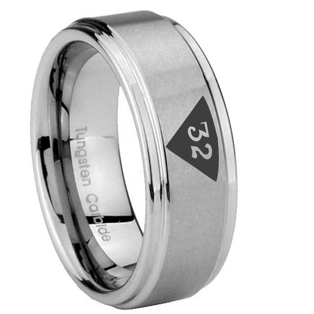 Tungsten Masonic 32 Triangle Design Freemason 8mm Brushed Gray Step tungsten-masonic-32-triangle-design-freemason-8mm-brushed-gray-step