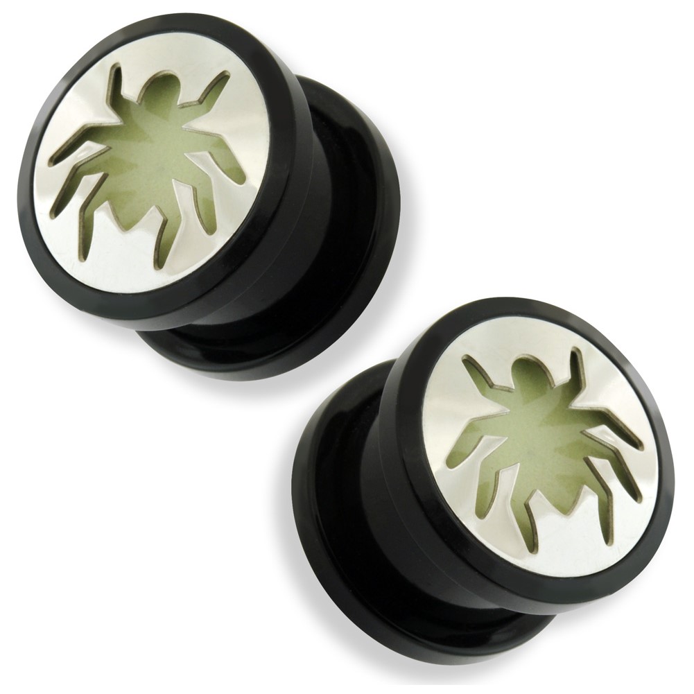 Pair Black UV Screw Fit Plug With Glow In The Dark Spider,Gauge ...
