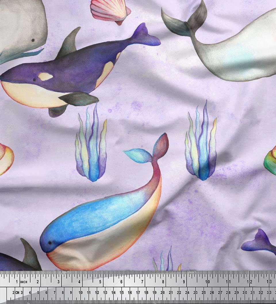 Soimoi Viscose Chiffon Fabric Shell & Whale Fish Ocean Printed Craft ...