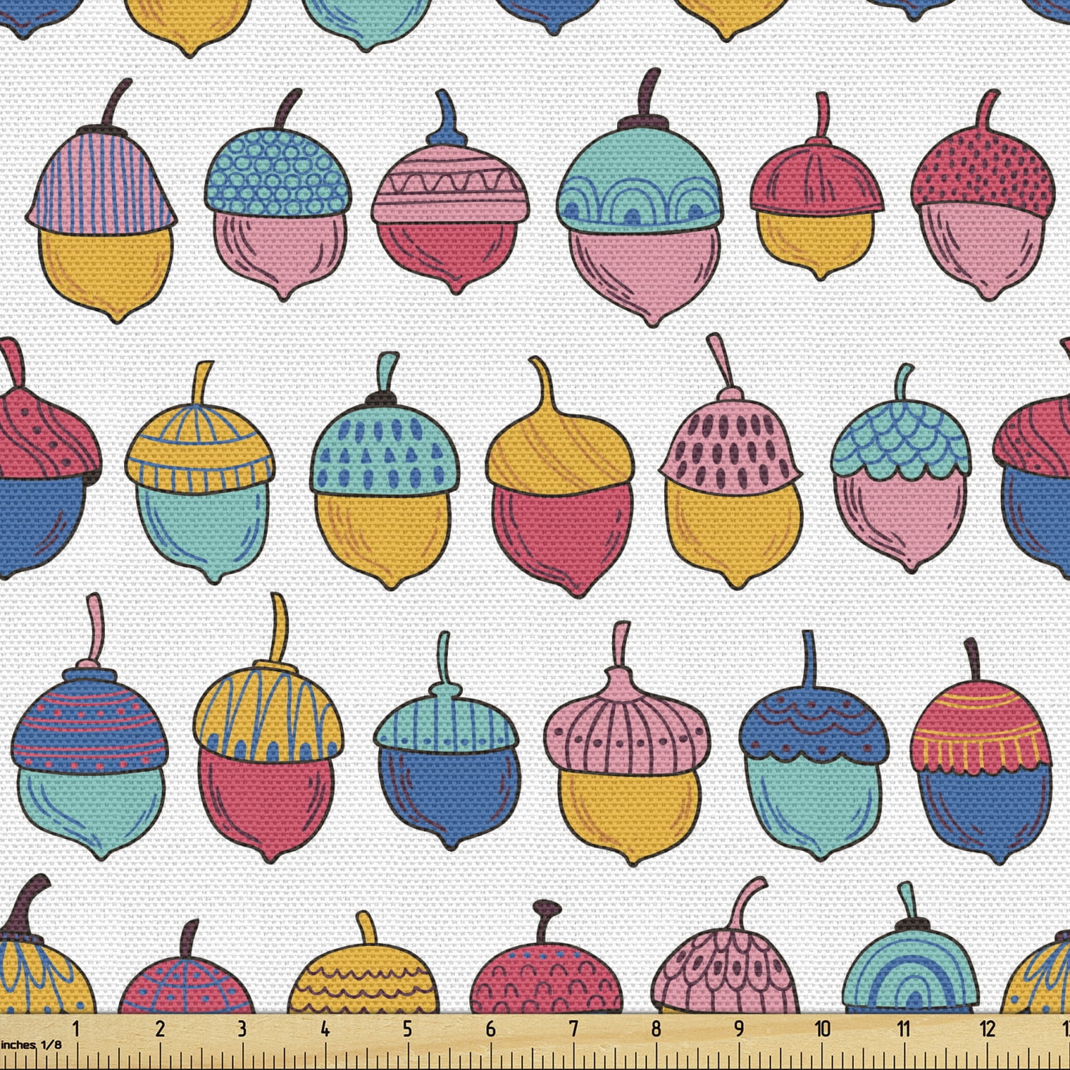 Acorn Fabric by the Yard, Abstract Horizontal Acorn Pattern Oak Nuts ...