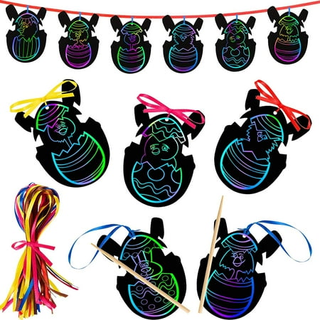 48 Pieces Scratch Paper Easter Scratch Craft Art Easter Day Ornaments ...
