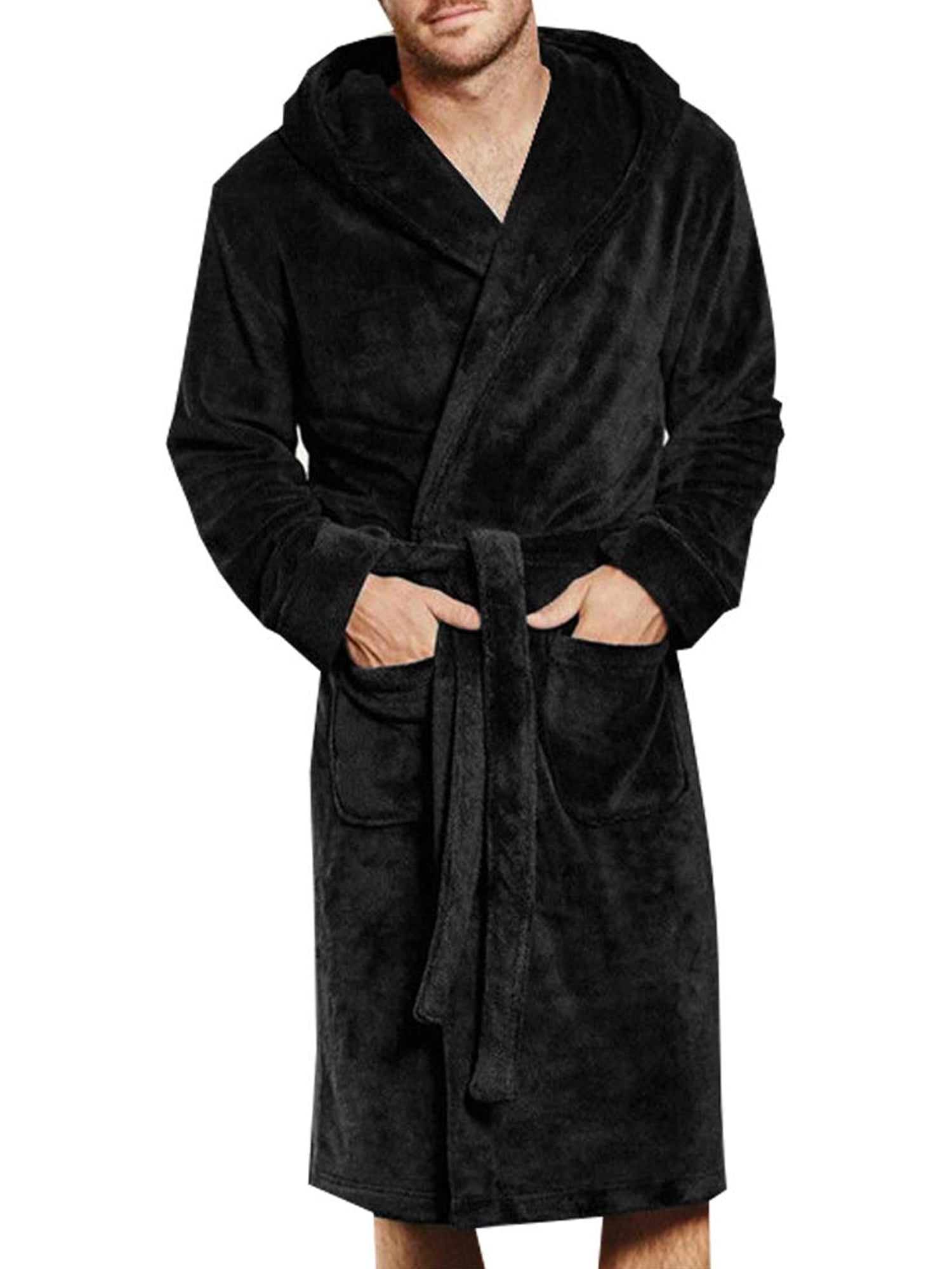Men's Soft Bathrobe: Long Sleepwear Robes with Shawl Collar, Fleece Spa ...