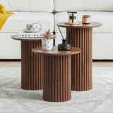 LEFHDA Fluted Round End Tables Set of 3, Mid Century Modern Wooden ...