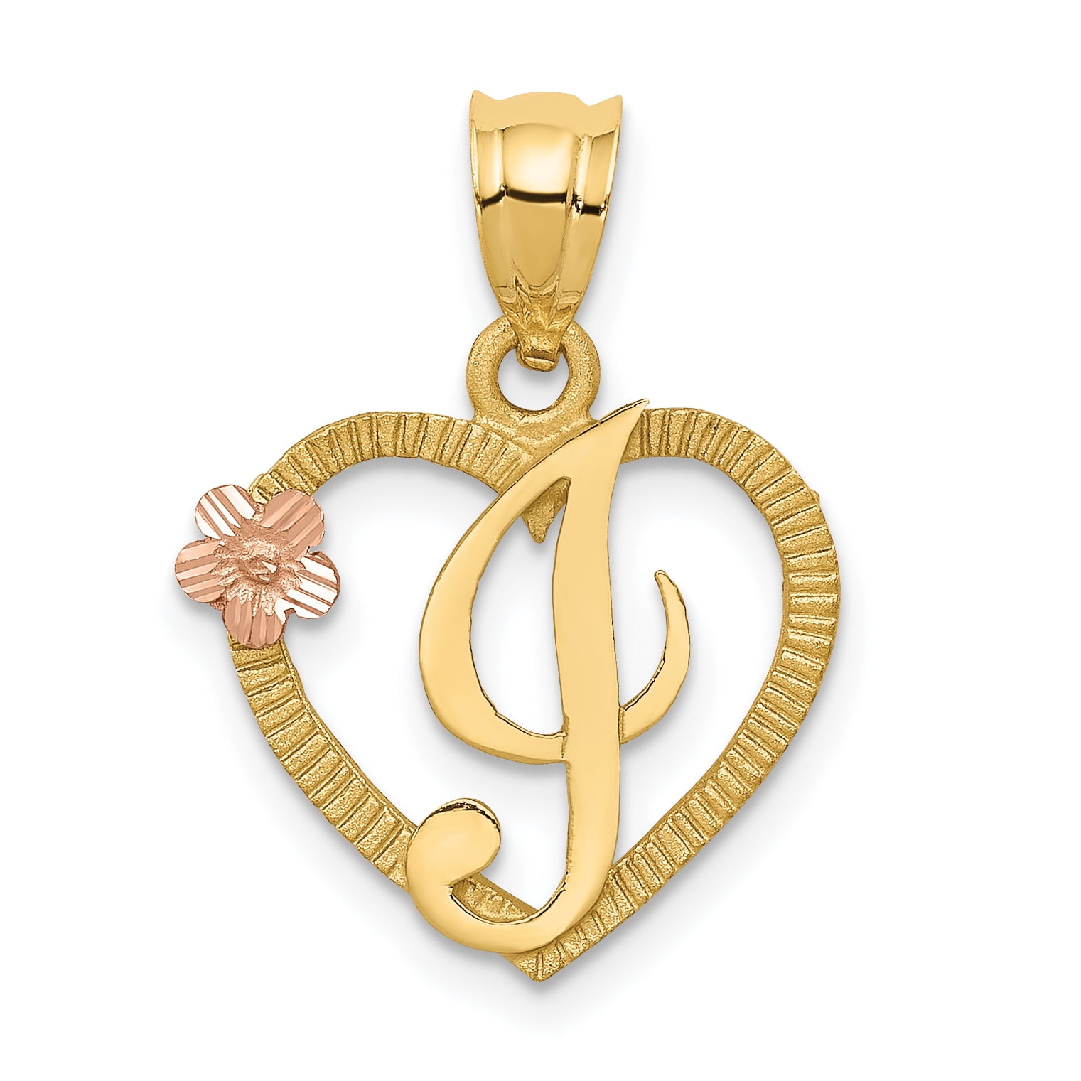 14kt Two Tone Yellow Gold Initial Monogram Name Letter I In Heart ...