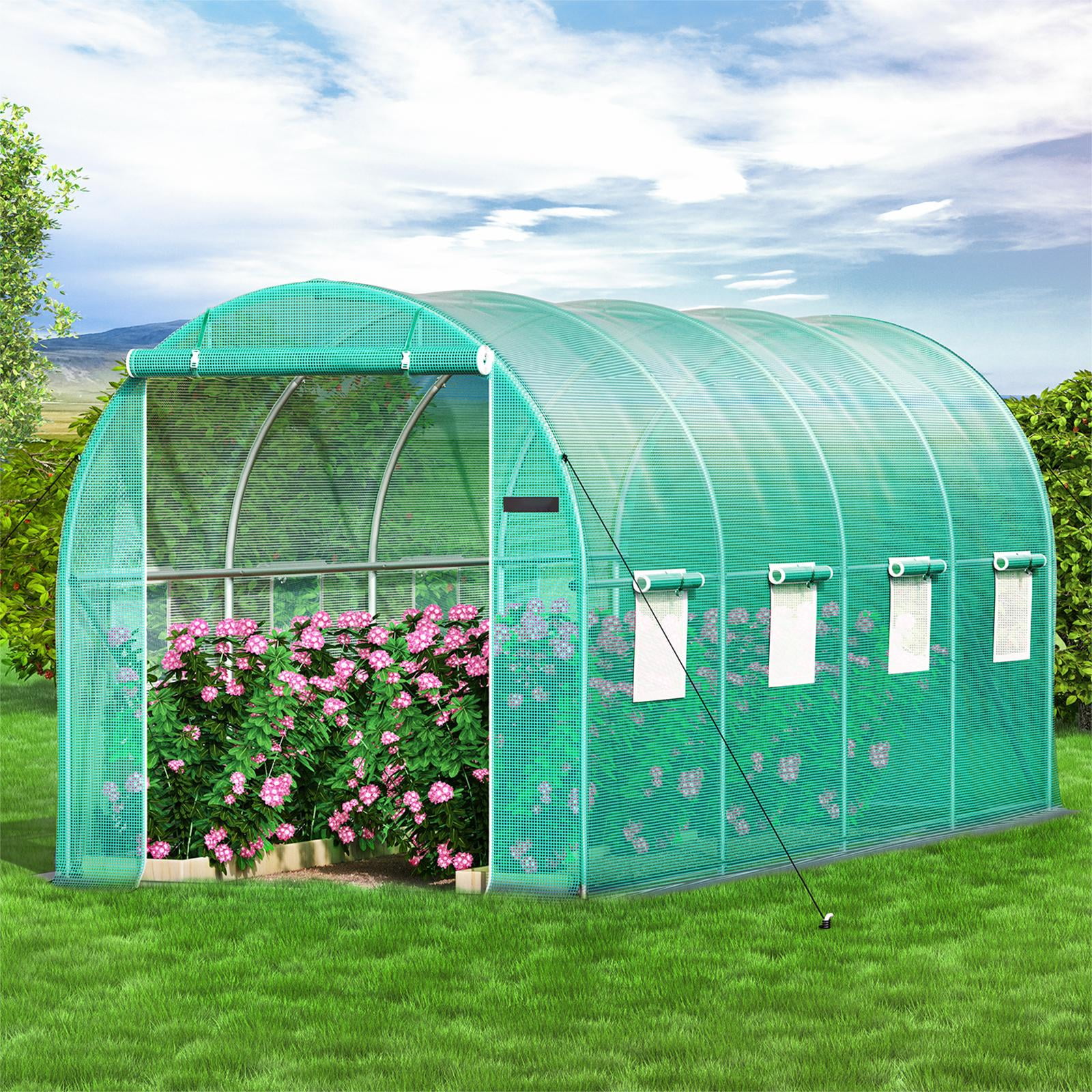 BENTISM Walk-in Tunnel Greenhouse Galvanized Frame & Waterproof Cover ...