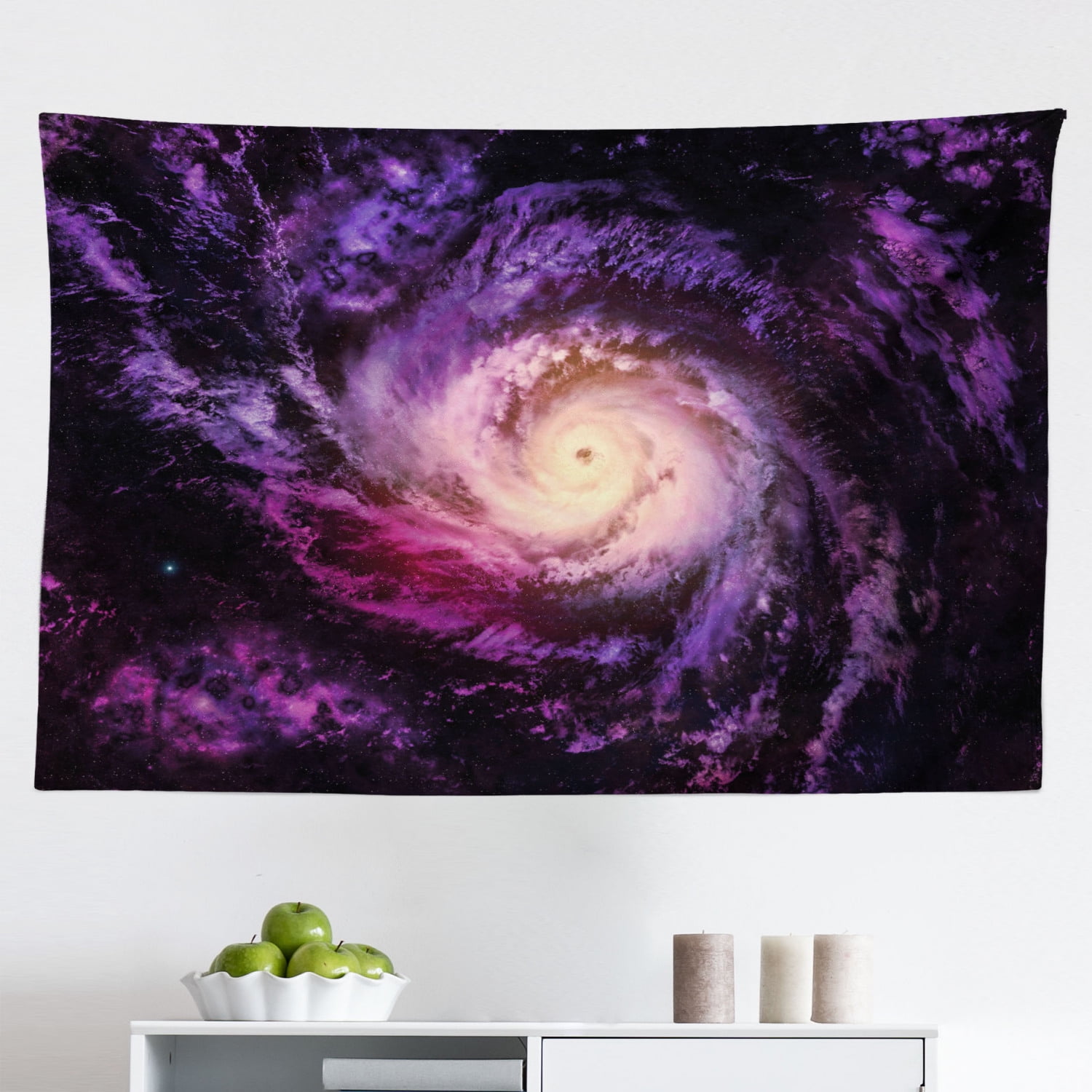 Galaxy Tapestry, Outer Space View from Rustic Wooden Deck Blue Nebula ...