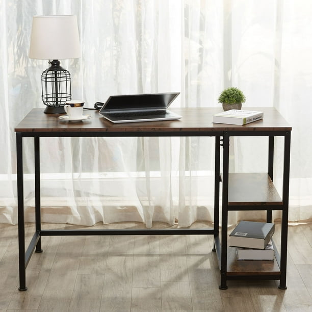 120x60 cm Home Office Desk Walnut Computer Desk & Writing Table w Open ...