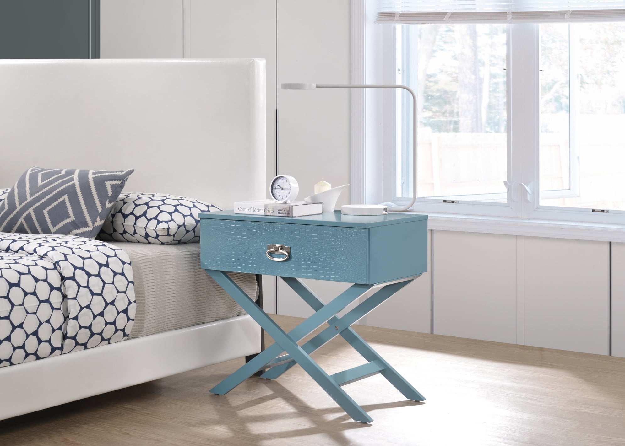 Small Nightstand with Drawer, Unique X-Frame Noght Stand with Croc ...