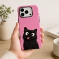 Black Cat Tough Phone Case, Minimal Goofy Kitty Pink Animal Cover for ...