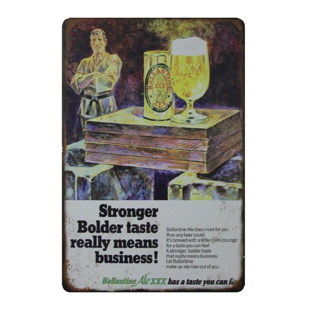 Stronger Bolder taste really means business Ballatine beer metal tin ...