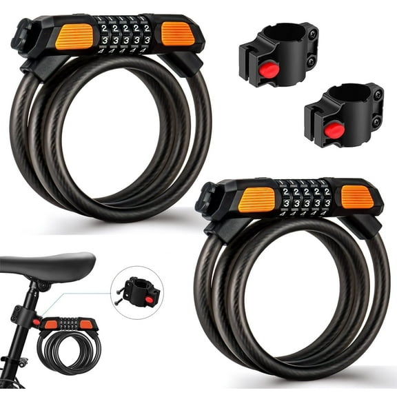 2 Pack High Security Cable Lock with 4 Digital Resettable Combination - 23.6" Steel Cable, Grey ...