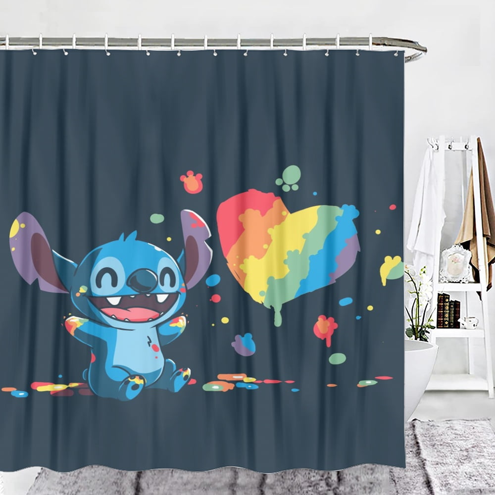 Lilo And Stitch Shower Curtain Set Waterproof For Bath Modern Waterproof