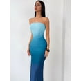 Blue Ombre Mesh Bandeau Bodycon Midi Dress For Women Summer Spring ...