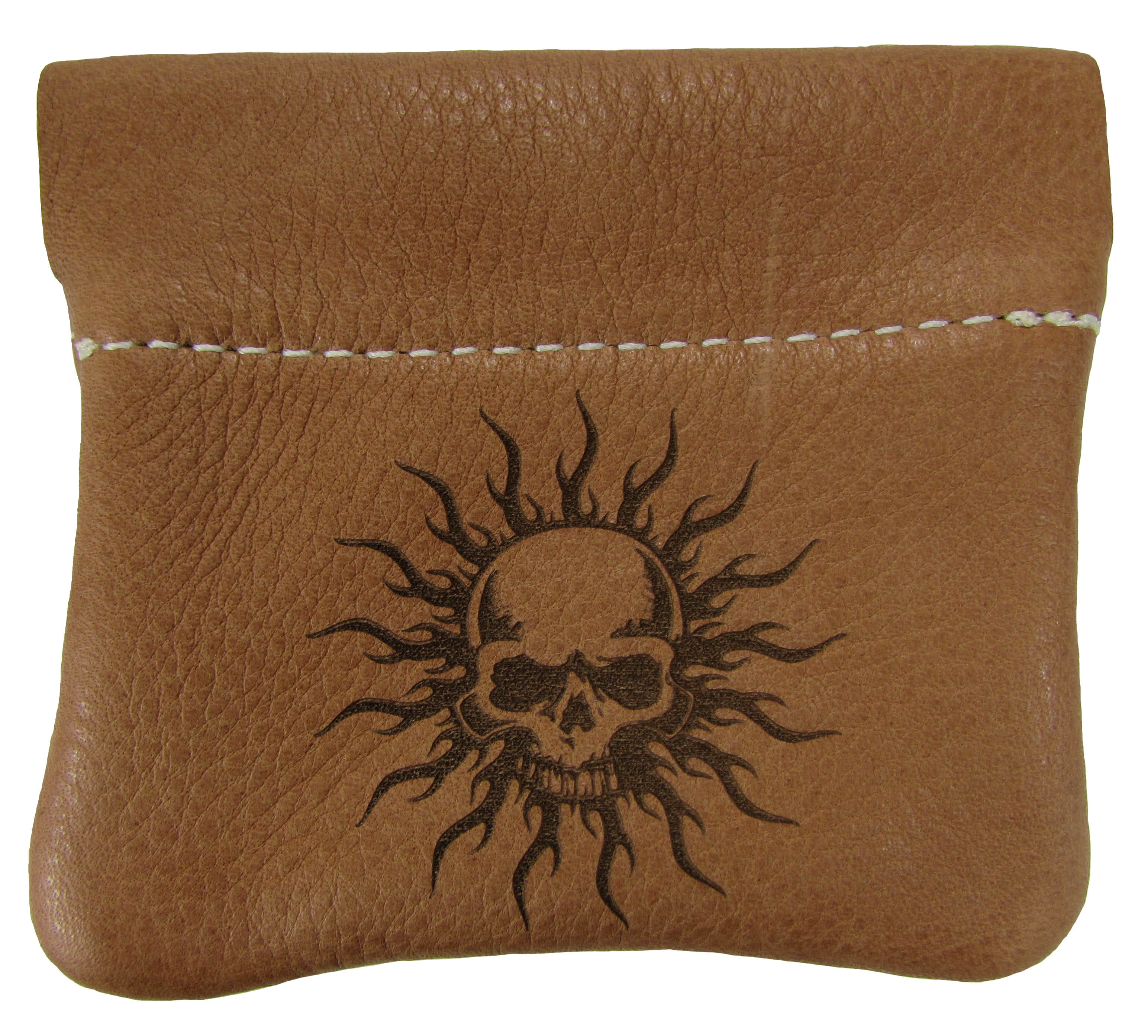 Leather Skull Burst Squeeze Coin Pouch Change Purse USA Made, Tan ...