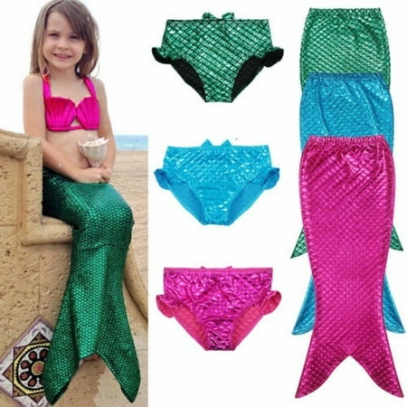Kids Girls Swimmable Mermaid Tail Sea-maid Bikini Swimwear Swimming ...