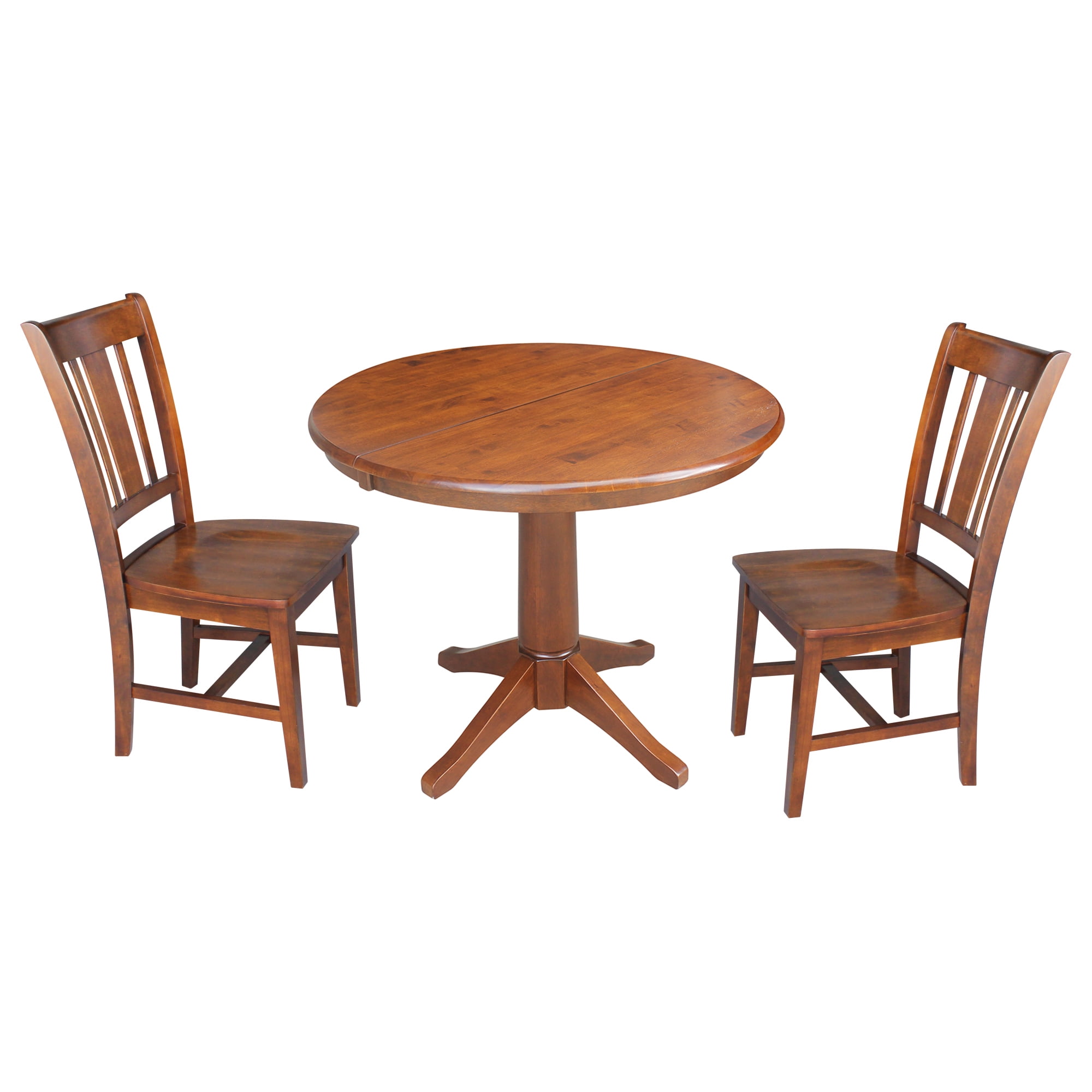 36" Round Dining Table with 12" Leaf and 2 San Remo Chairs - Espresso ...