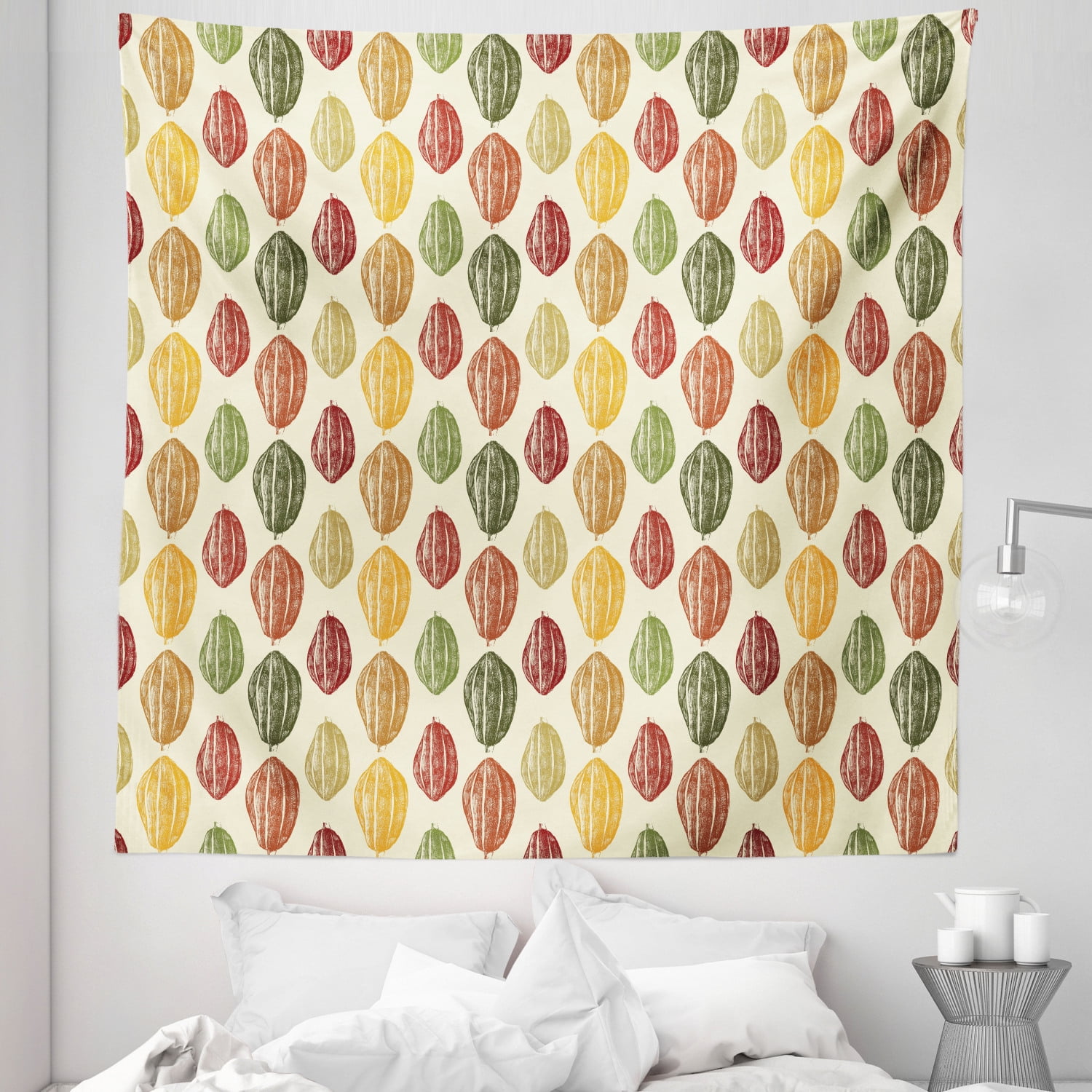 Cocoa Tapestry, Colorful Cocoa Beans Vintage Style Earthy Plants Brewed ...