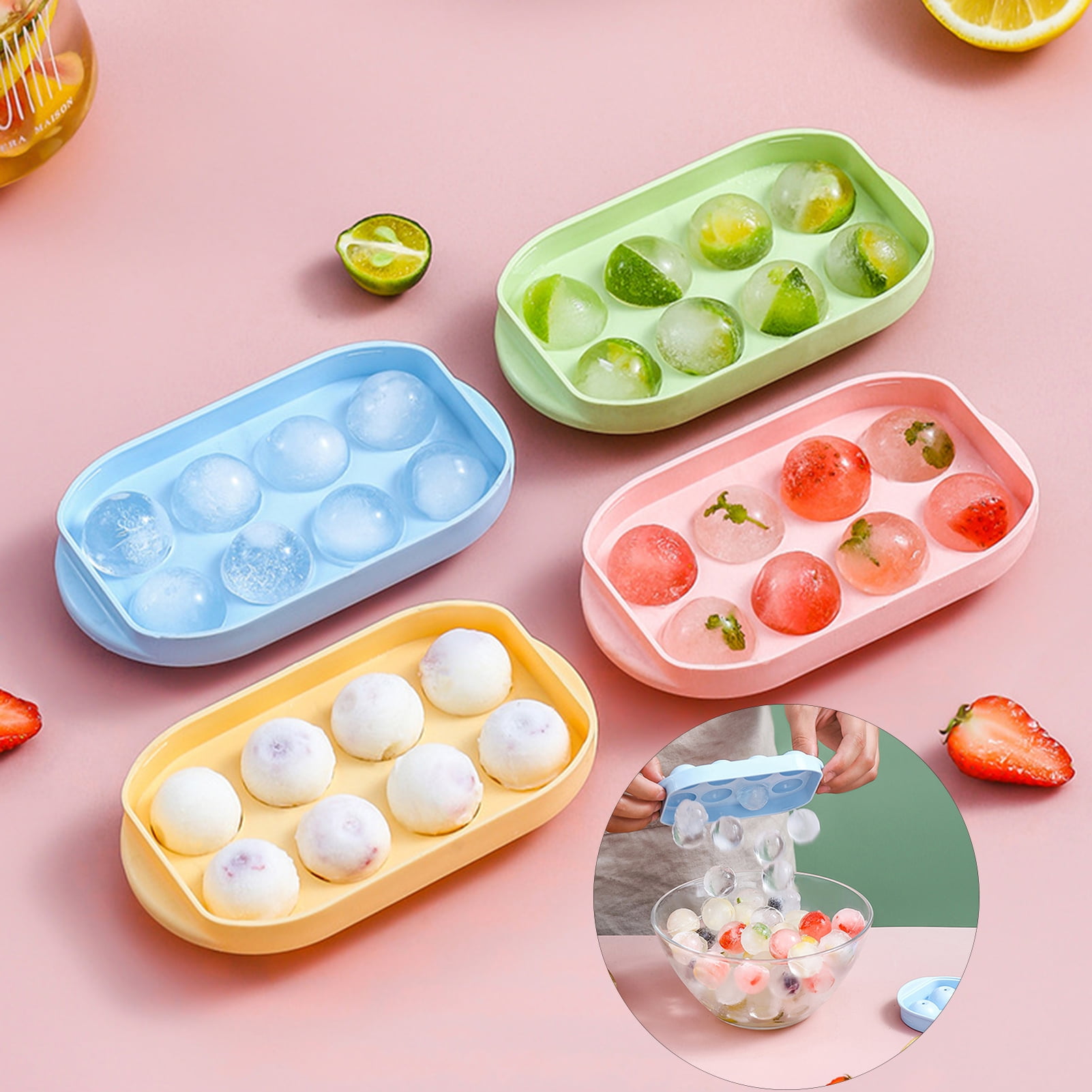 UDIYO Round Ice Box Non-stick Food Grade Easy to Demold with Lid Ice ...