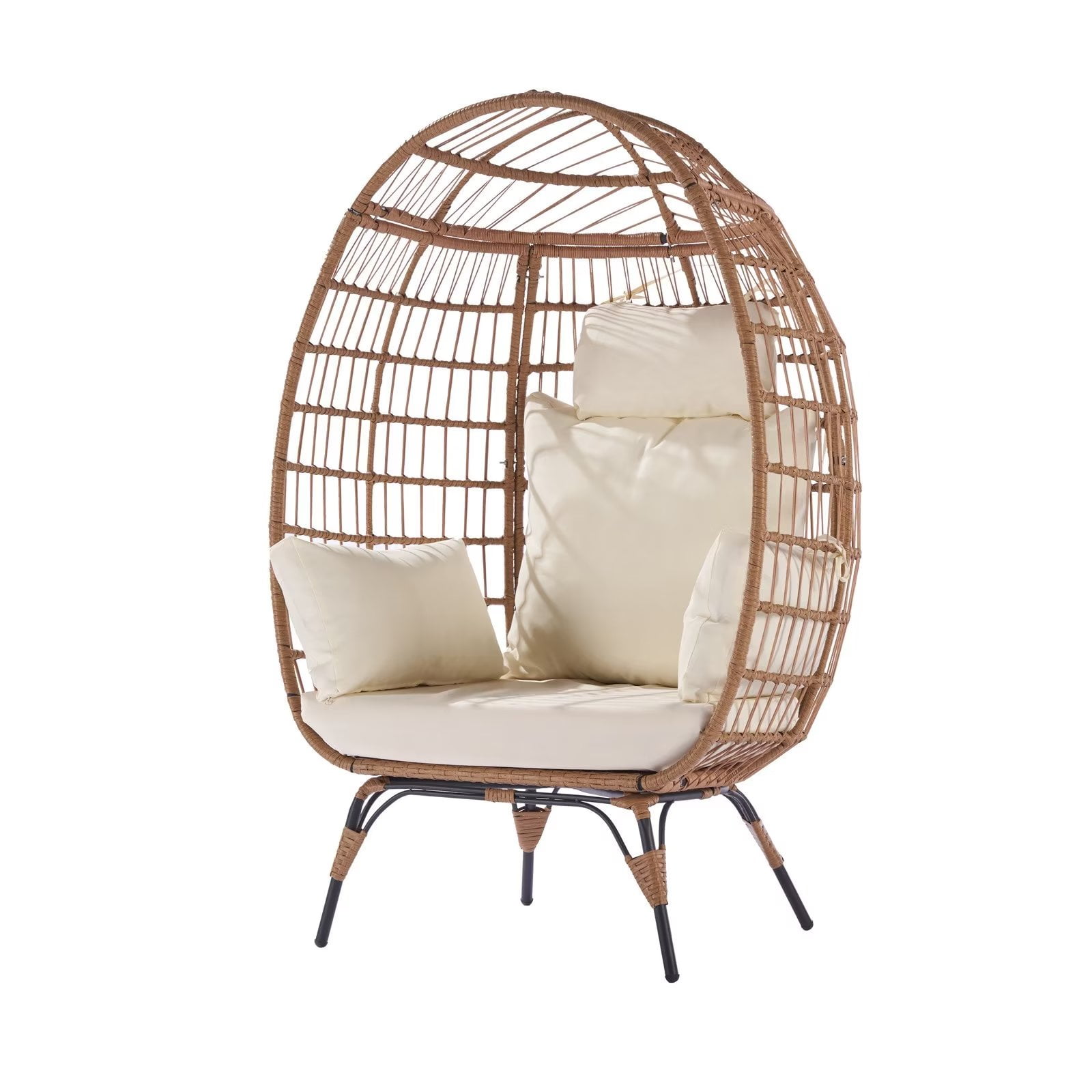 JINS&VICO Patio Lounge Egg Chair, Outdoor Wicker Chair with Steel Frame ...