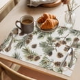 Brown Pine Cones Cotton Linen Placemats Set of 1, Green Leaves Branch ...