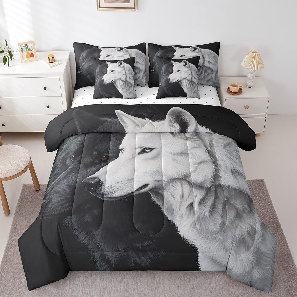 Click here for Yst Couple Wolf 7 Piece Bed In A Bag Queen Black W... prices