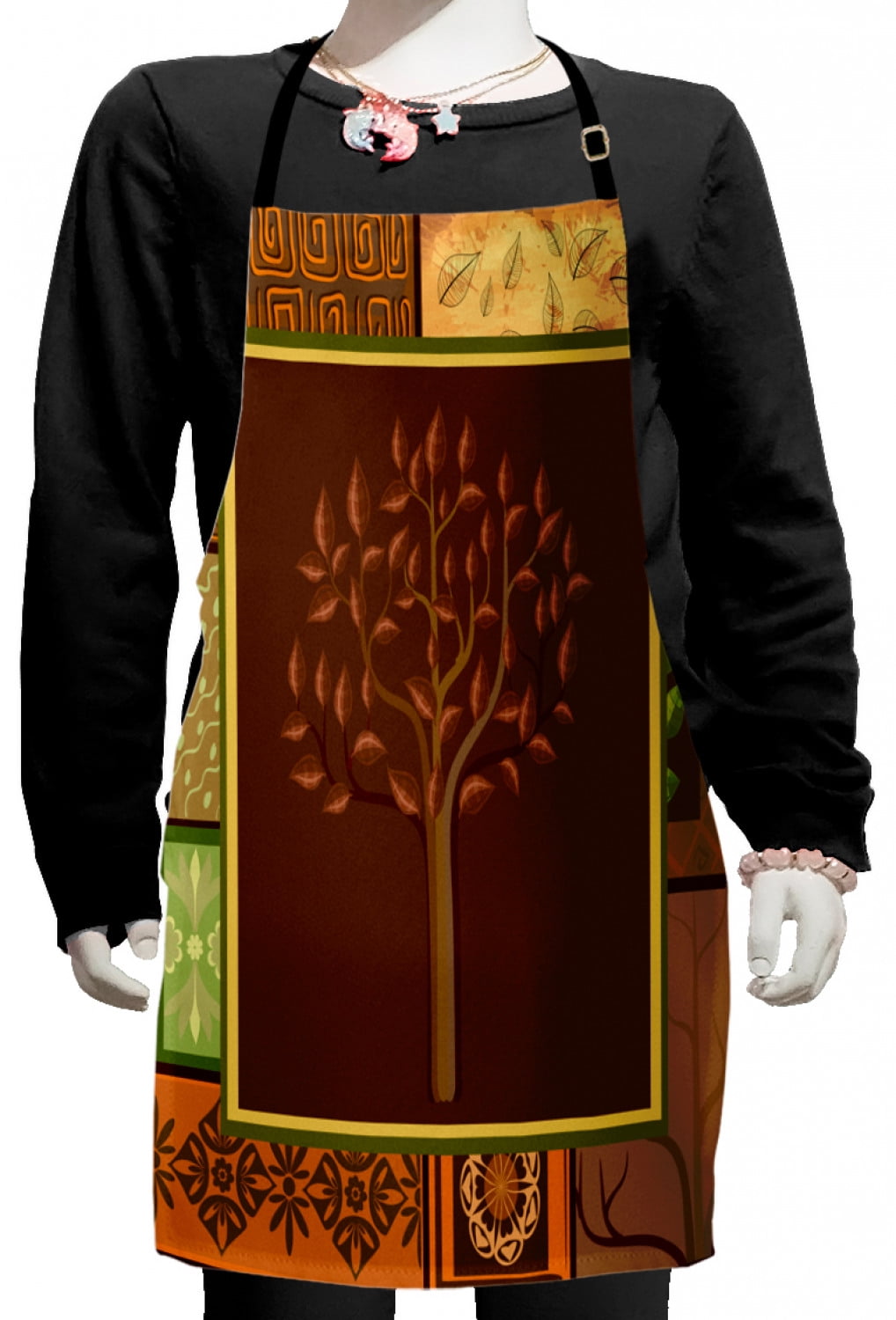Primitive Kids Apron, Tree on Motifs Leaf Floral Ornaments Native Folk ...