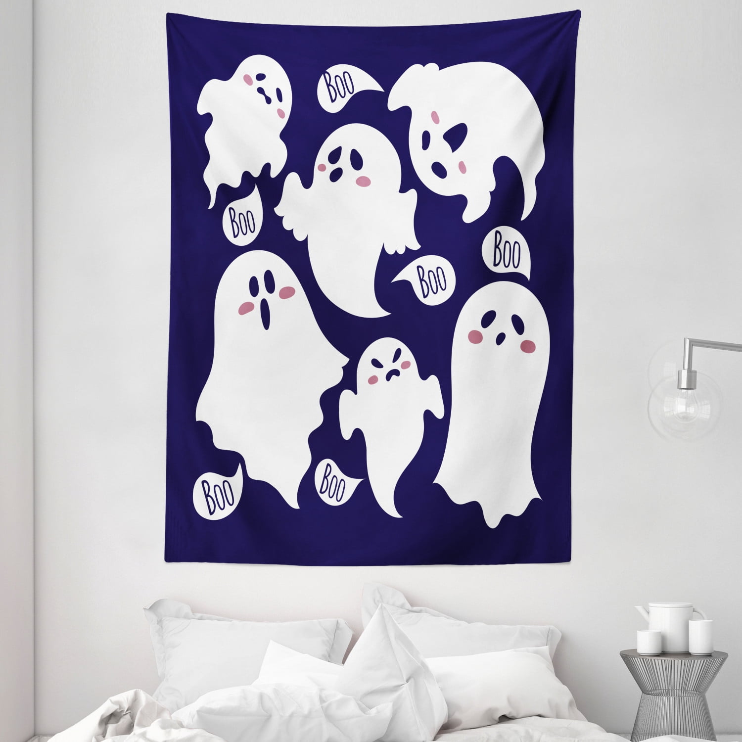 Ghost Tapestry, Scary Ghost Characters Drawn in Cartoon Style with Boo ...