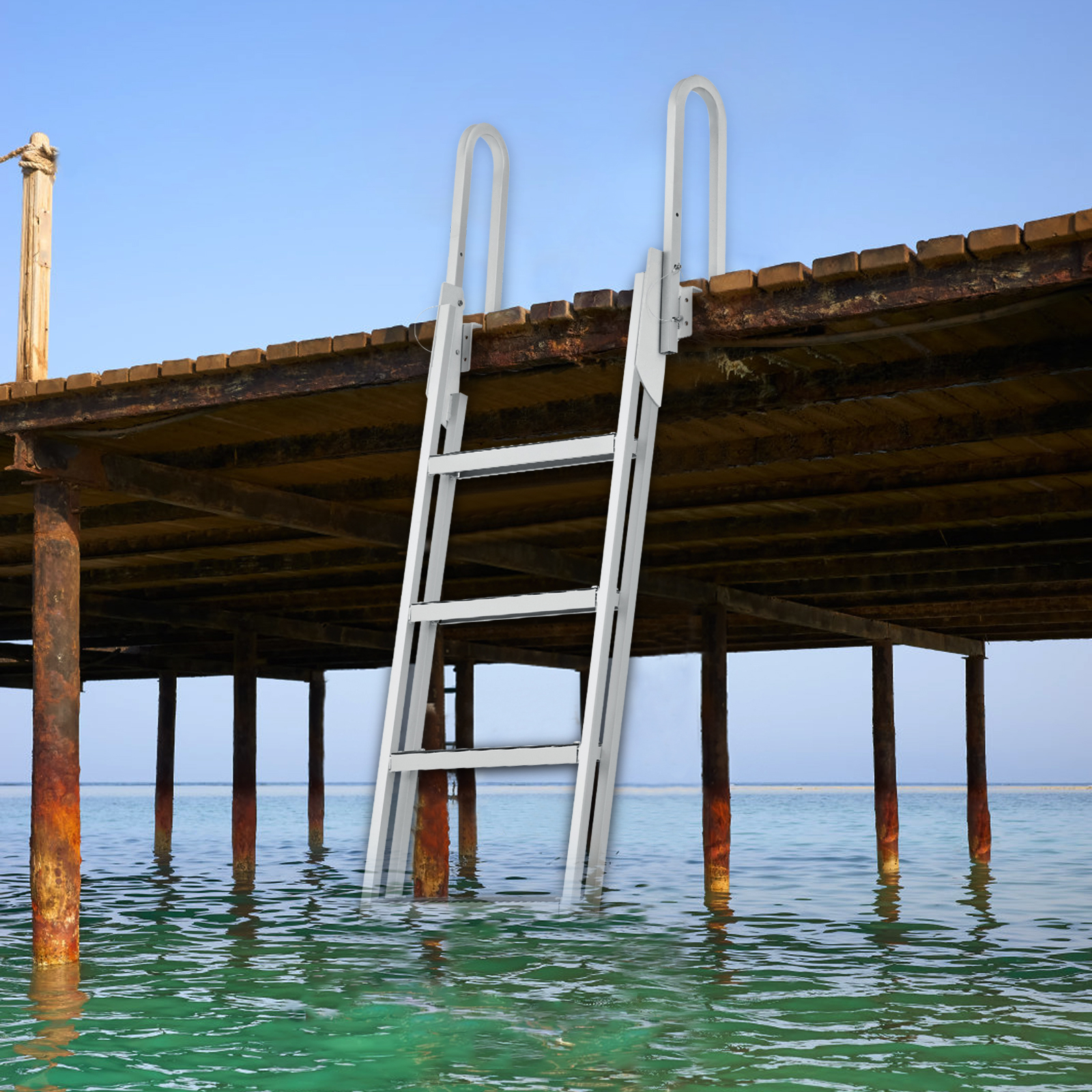 BENTISM Aluminum Dock Ladder Flip-Up Boat Dock Ladder 4 Steps with ...