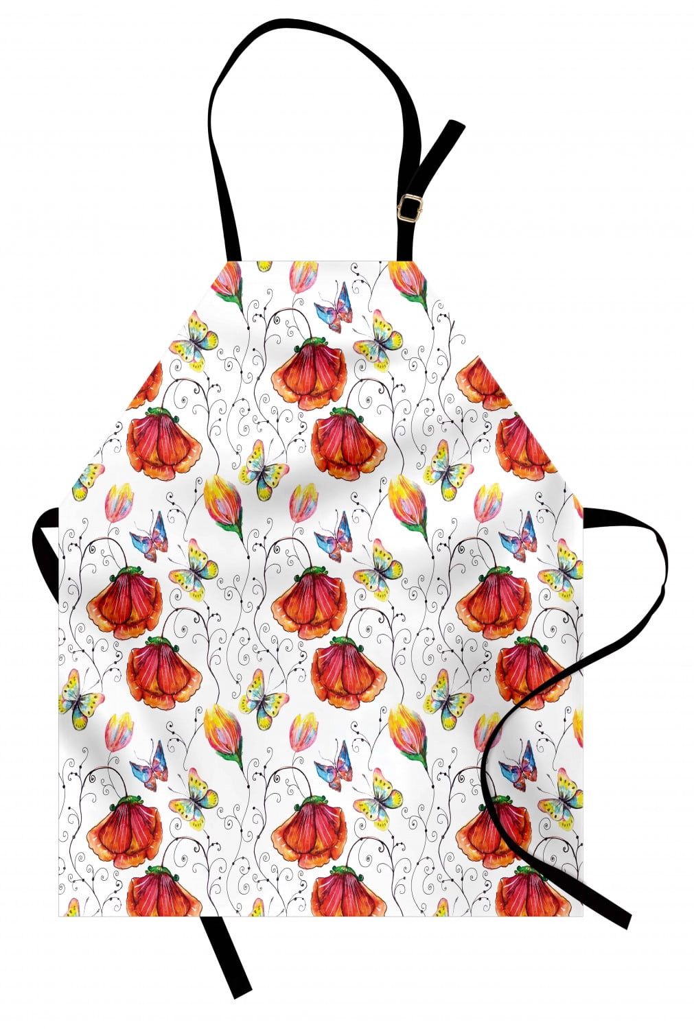 Watercolor Apron Doodle Drawing Style Natural Scene with Butterflies ...