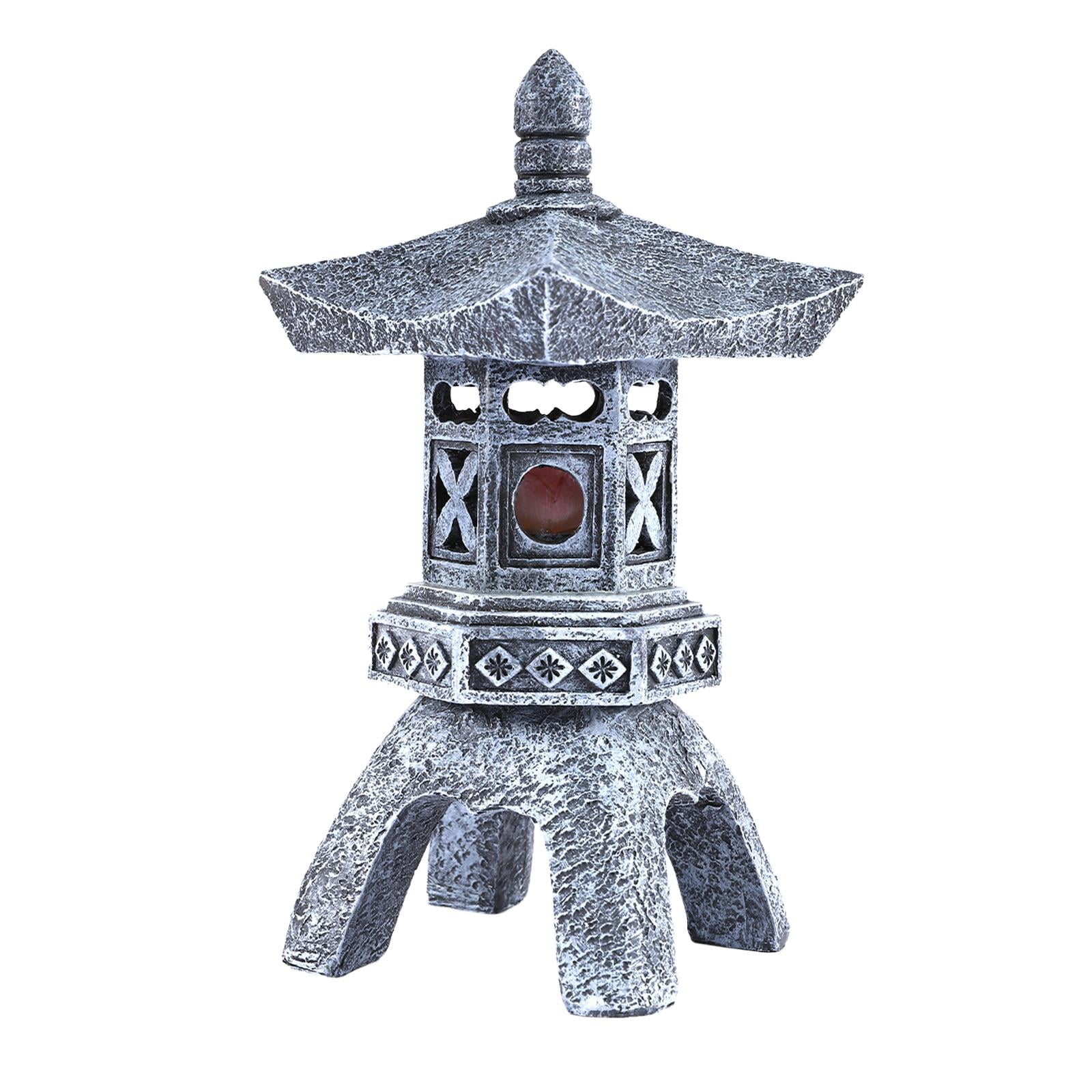 Solar Pagoda Lantern Decorative Stone Finish Outdoor Asian Decor with ...