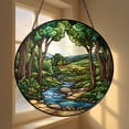 Round Landscape Stained Glass Window Suncatcher, Peaceful Woodland ...