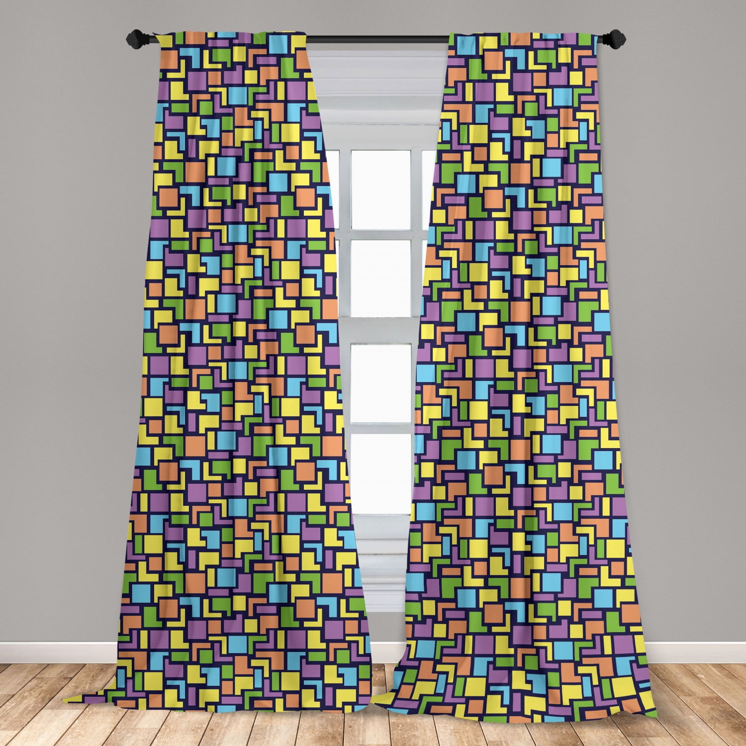 Geometric Curtains 2 Panels Set, Colorful Composition with Angled ...