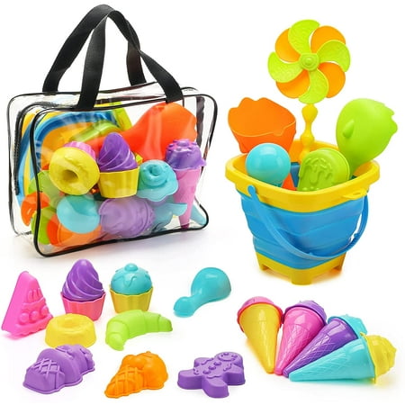 IGUOHAO 25PCS Kids Beach Sand Toys Set, Sand Tools with Bucket Pinwheel ...
