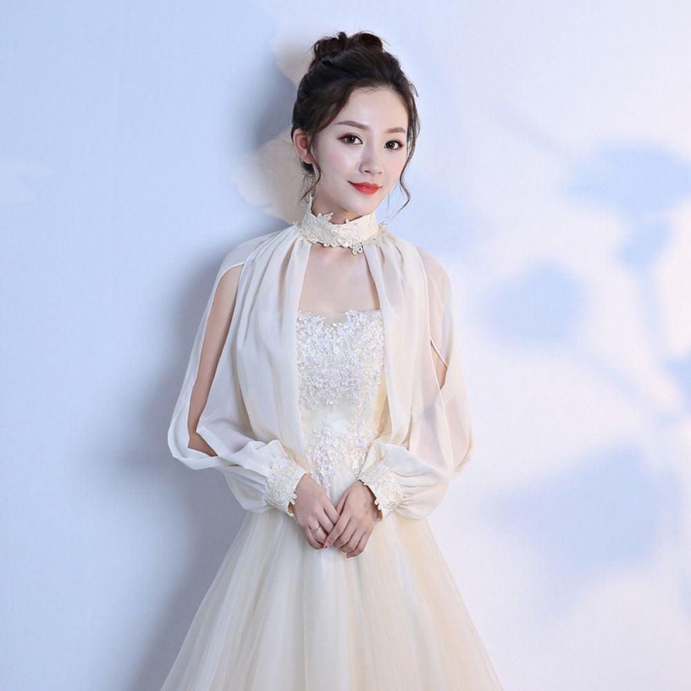 Women Wedding Accessories Wedding Cloak Soft Cape Long Sleeve Chiffon ...