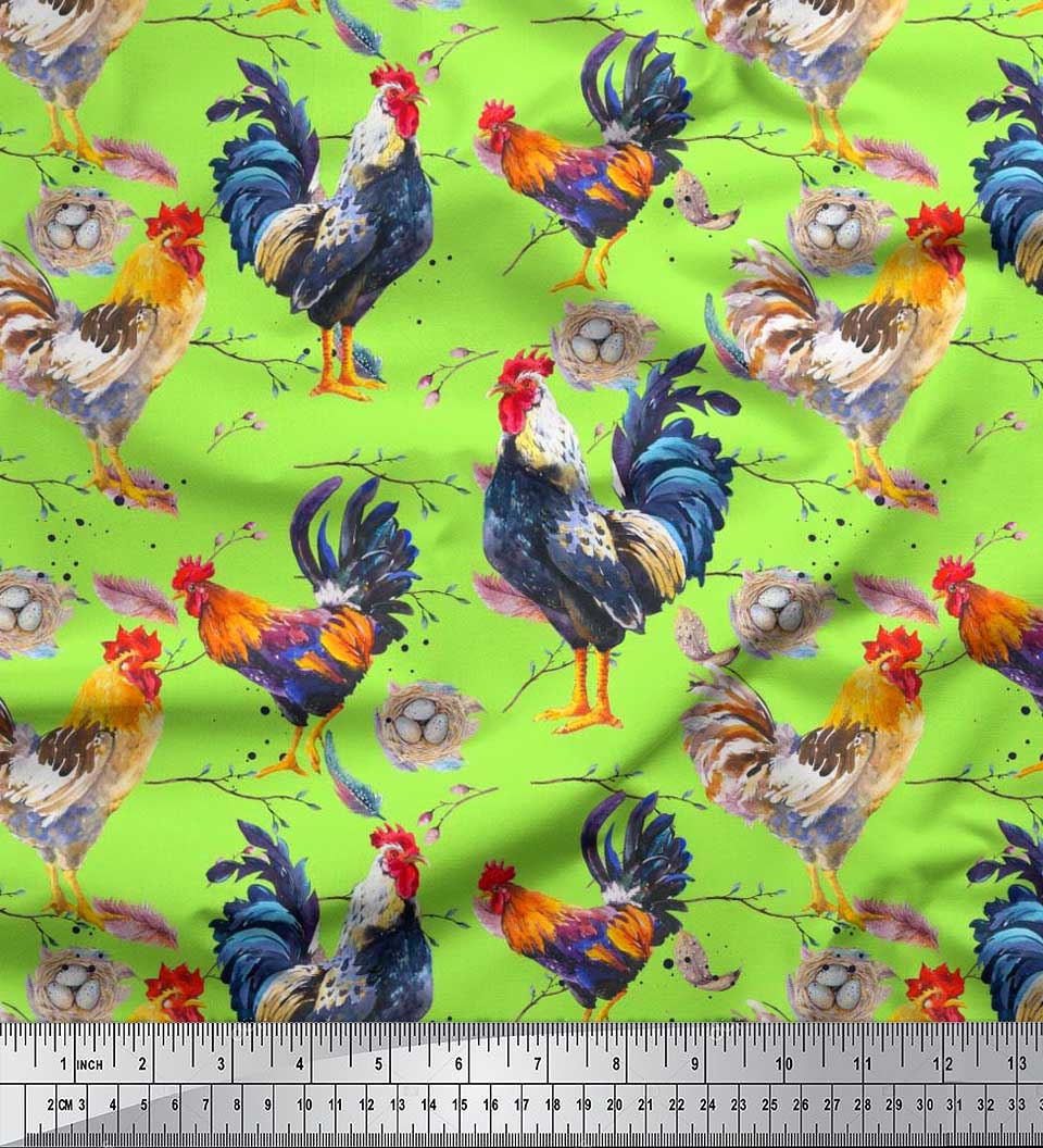 Soimoi Cotton Poplin Fabric Eggs,Nest & Hen Bird Print Fabric by the ...