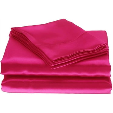 Cloud Fino Luxurious Satin Bed Sheets Hot Pink Silk Sheets Super Queen ...