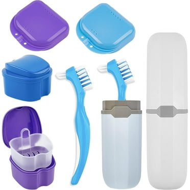 Denture Box Case with Brush, Travel Portable False Teeth Cup with ...