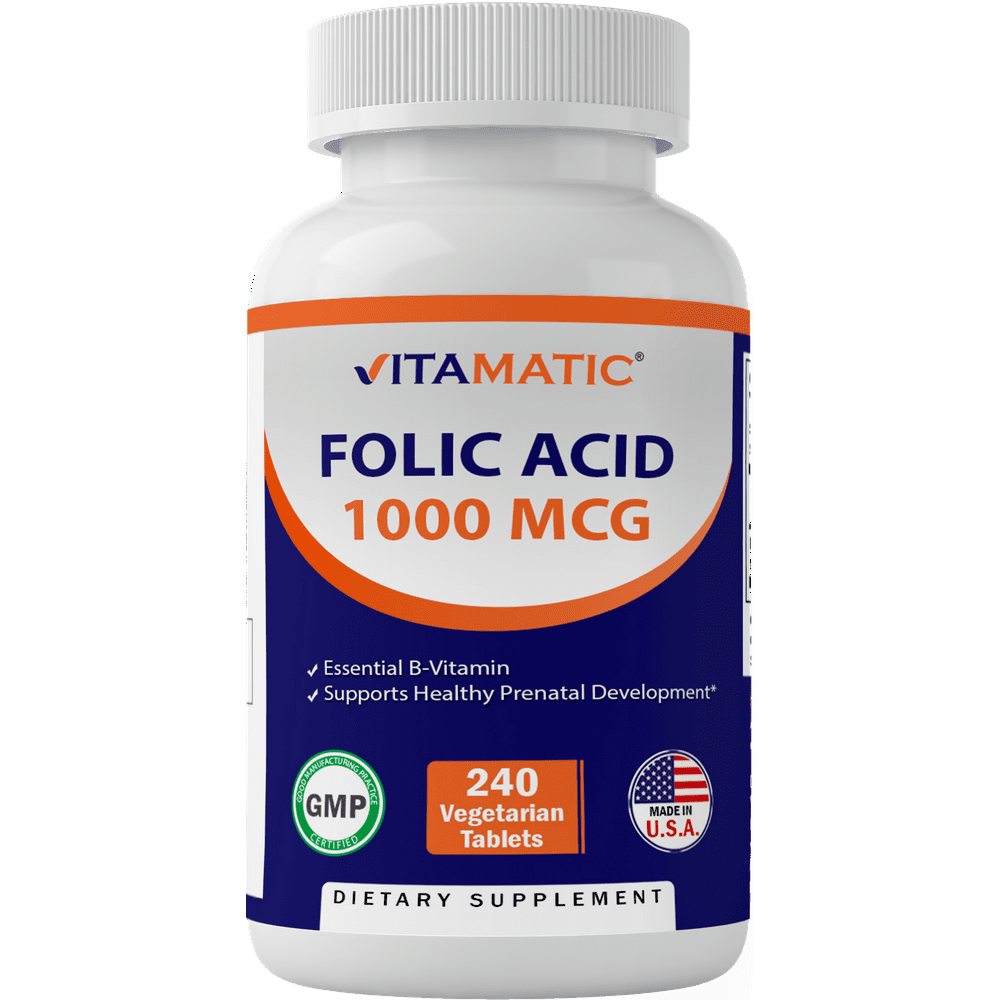 Vitamatic Folic Acid 1000 mcg (1 mg) - 240 Vegetarian Tablets - 1667 ...