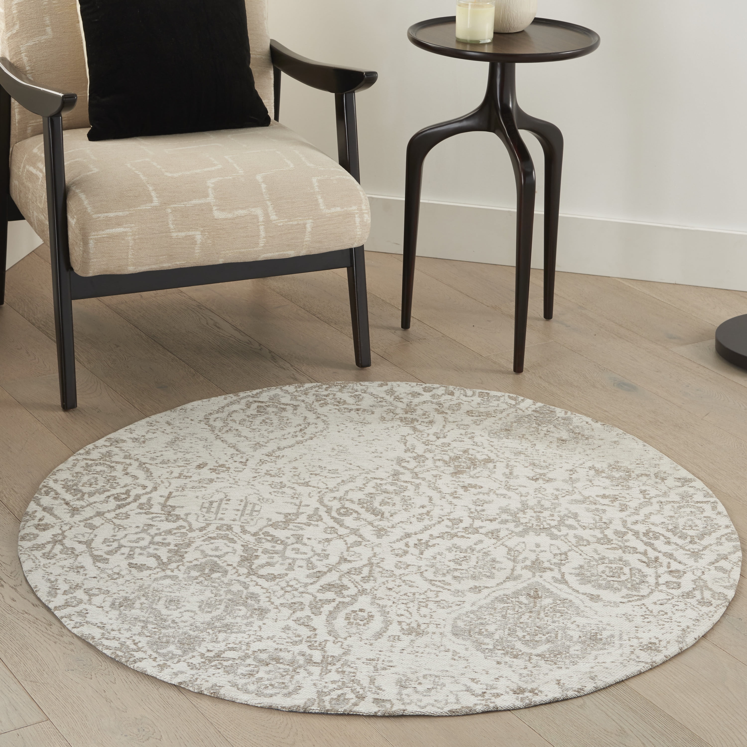 Nourison Damask Transitional Vintage Ivory 4' x round Area Rug, (4 ...