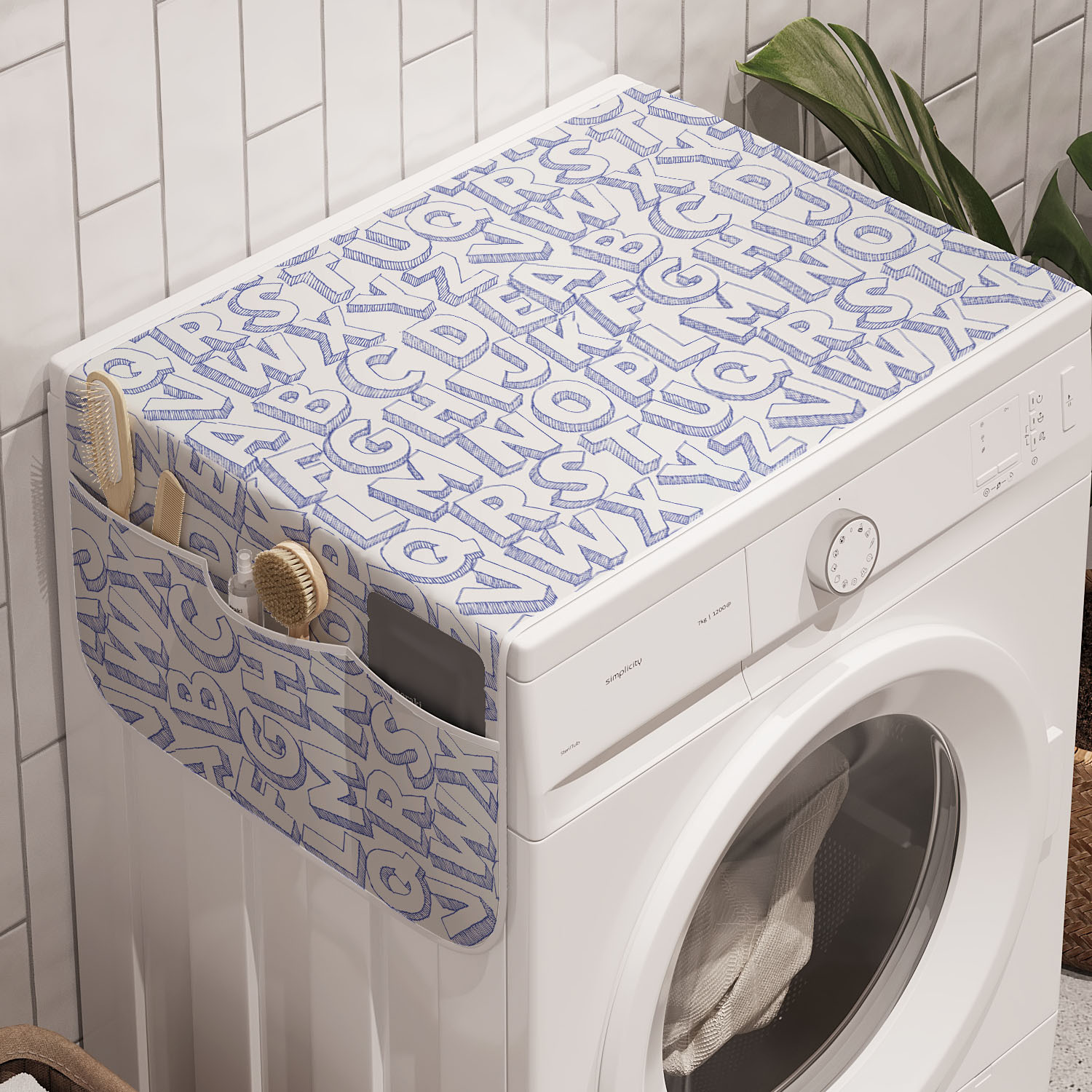 Doodle Washing Machine Organizer, Monochrome Pattern with Uppercase ...