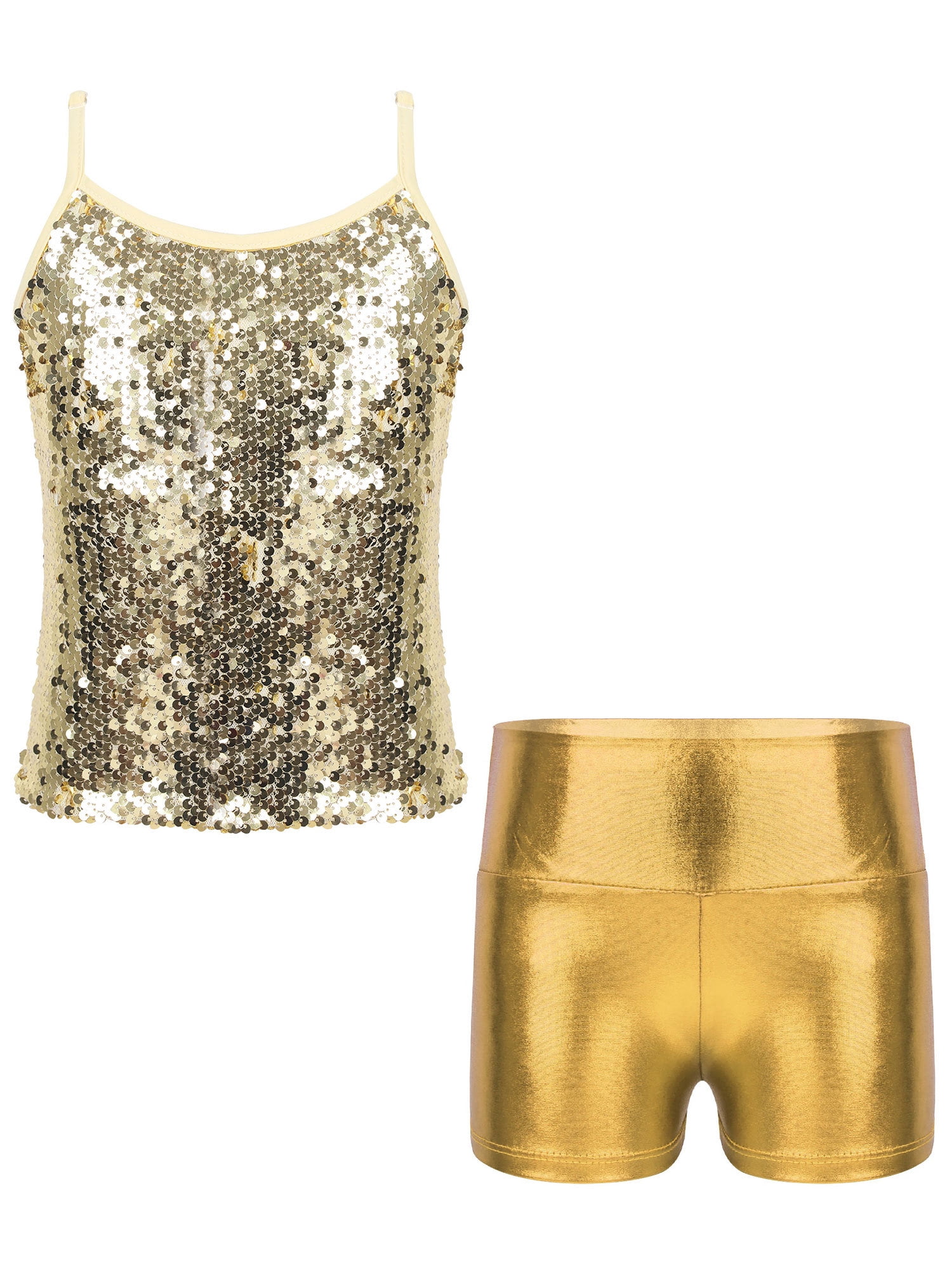 renvena Kids Girls Sequin Camisole Crop Tank Top with Shorts Hip Hop ...