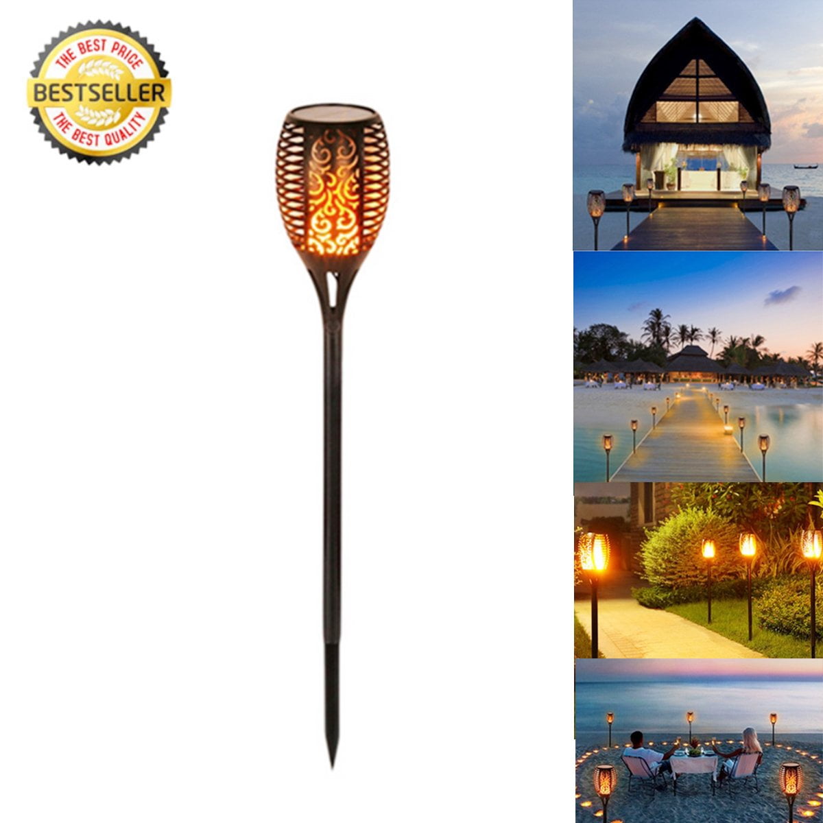 Waterproof Solar Powered LED Dancing Flame Outdoor Tiki Light Torch (3 ...